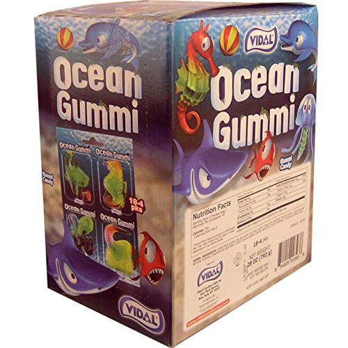 Blue Sea Creatures Ocean Gummi Candy 4-piece Packs - 18 Packs Box Food ...