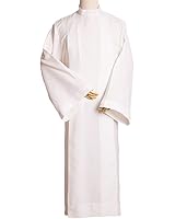 BLESSUME Alb Catholic White Vestments w Roll Collar Solid Linen Robe ...