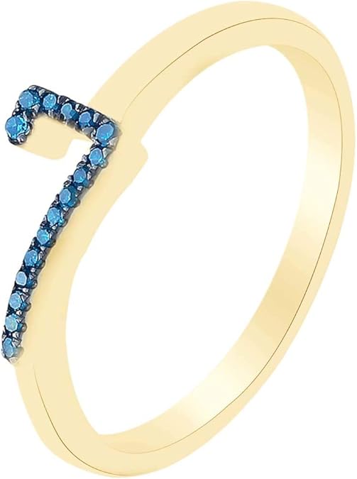 Anillo de 7 números apilable de diamante natural azul con corte redondo ...