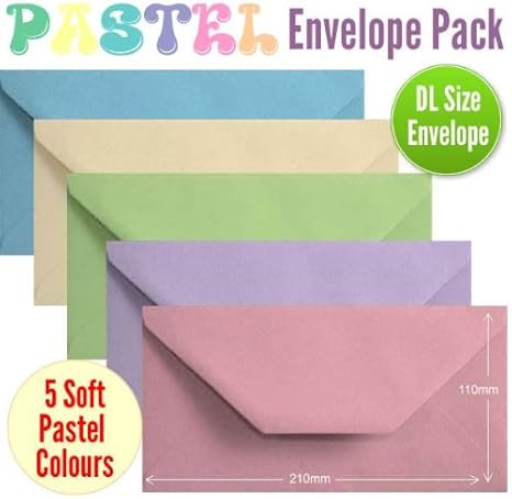 100 DL Pastel Colour Envelopes. Multi Coloured DL Gummed Pastel ...