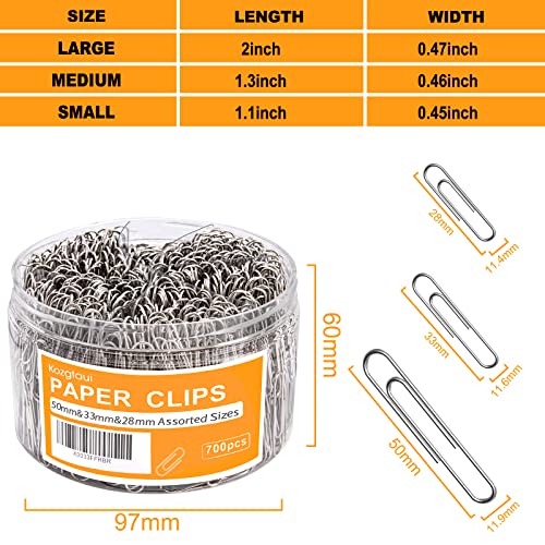 700 Paper Clips Assorted Sizes Medium and Jumbo Size Office Large ...