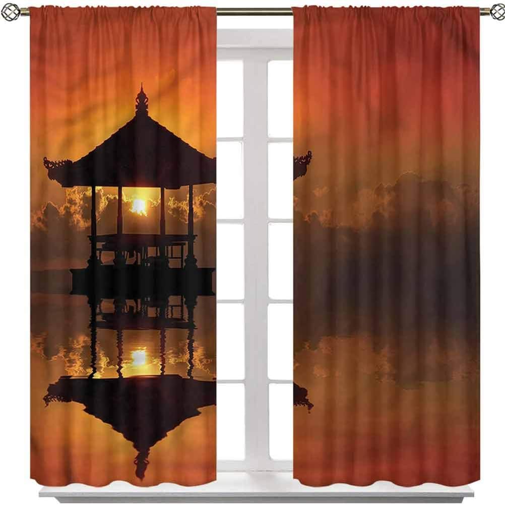 YUAZHOQI Balinese Window Curtains, Sunset Bali Beach Bungalow, Set of 2 ...