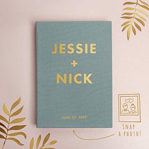 Amazon.com: Gold Foil Lettering Mint Bold Guest Book With Photo Pockets ...