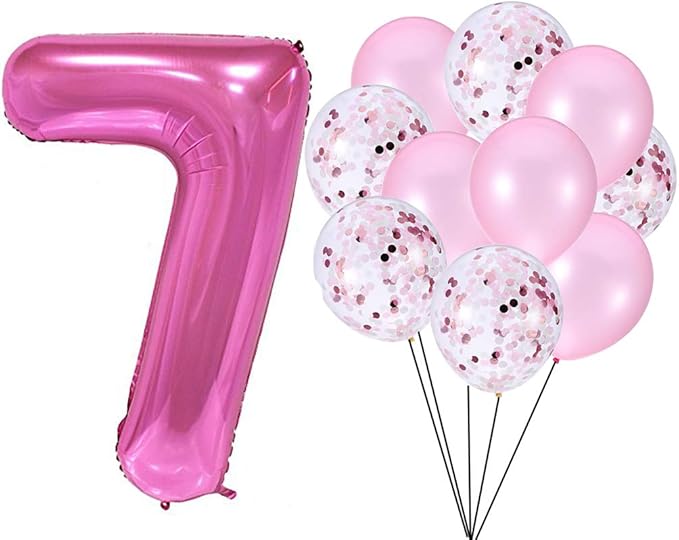 Amazon.com: PartyMart Pink Number 7 Balloon Confetti Balloons: Health ...