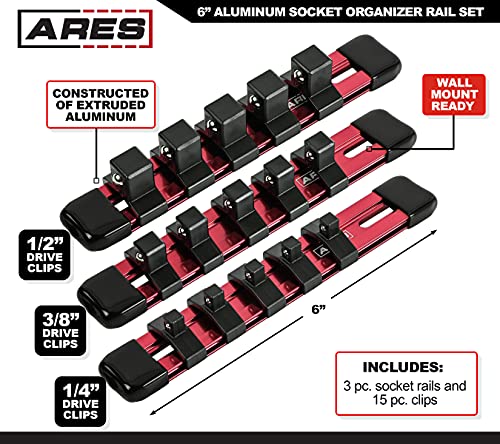 ARES 60072-3-Piece Red 6-Inch Aluminum Socket Rail Set - Includes 1/4 ...