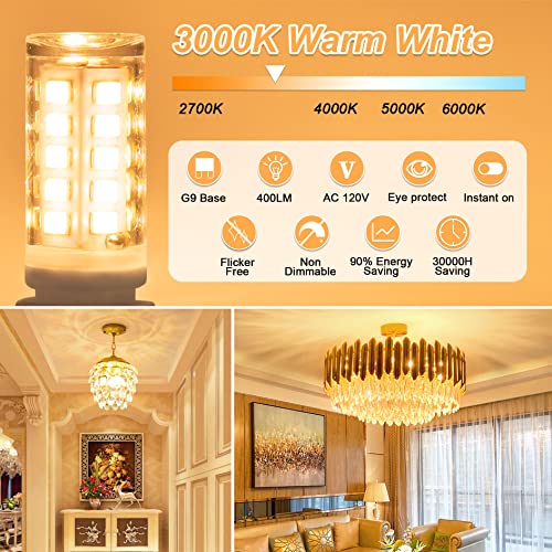 comzler G9 LED Bulb 3000K Warm White, 40 Watt Halogen Equivalent G9 Light Bulb, G9 Bi Pin Base ...