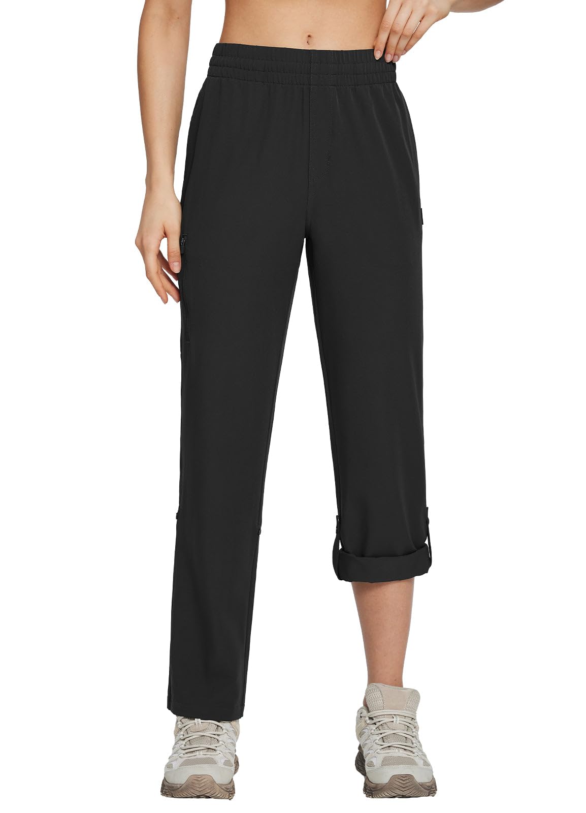 baleaf Women's Hiking Waterproof Pants UPF Roll Up Convertible Capri ...