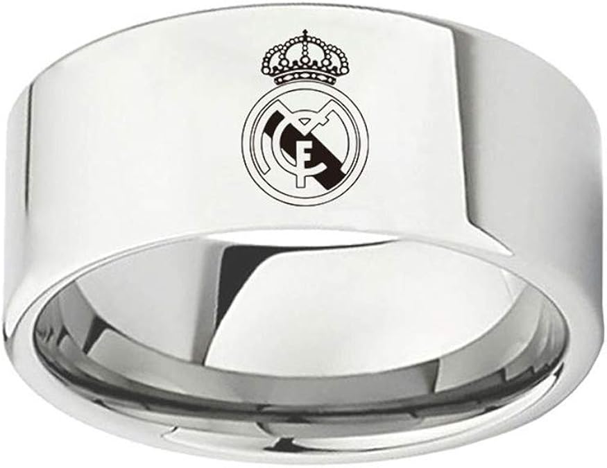 Wibbosad 10mm Men's and Women's Stainless Steel Real Madrid Glossy Ring, Size P: Amazon.co.uk ...