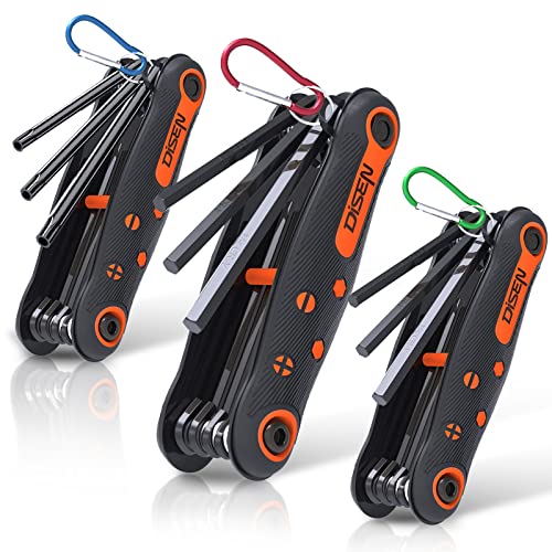 DISEN 25 Pieces Folding Allen Key Set, 3-Pack SAE & Metric Hex Key Set ...