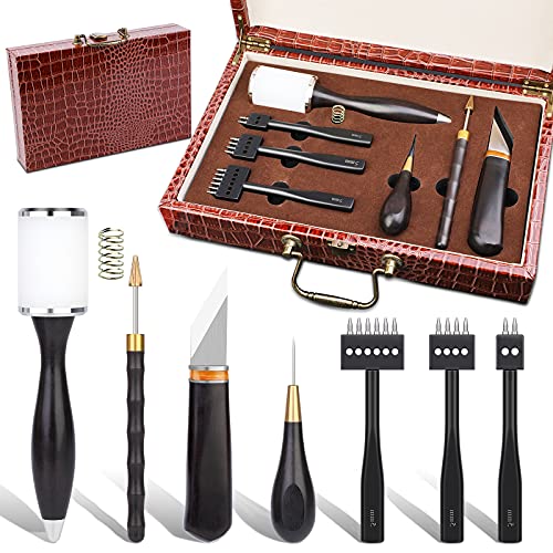 TLKKUE Leather Stitching Punch Tool with Professional Tool Box ...