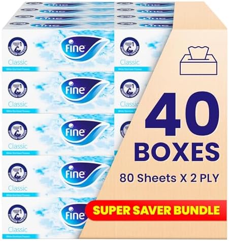 Fine Facial Tissue 80 Sheets X 2 Ply, Bundle of 40 Boxes - Fine Classic ...