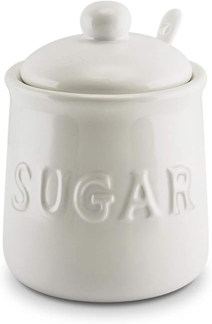 Amazon.com | KOVOT 10 oz Ceramic Sugar Jar & Spoon Set | White: Sugar Bowls