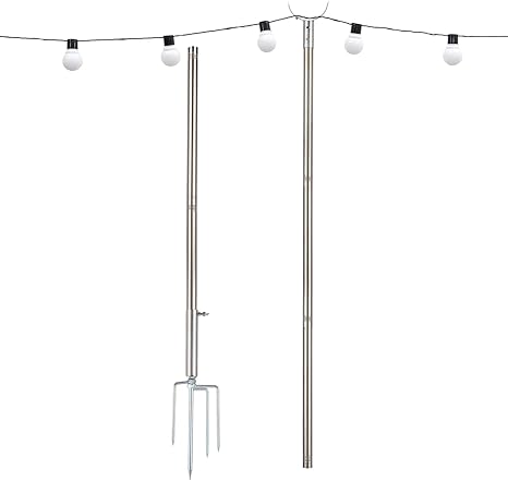 String Light Pole, 9FT Stainless Steel Extension Light Pole for String ...
