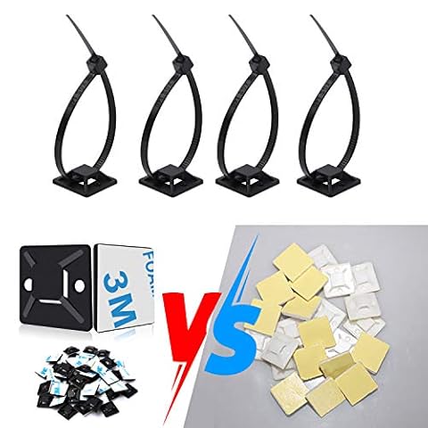 200Pcs Cable Zip Ties+100Pcs Self Adhesive Wire Tie Mount Base Holders ...