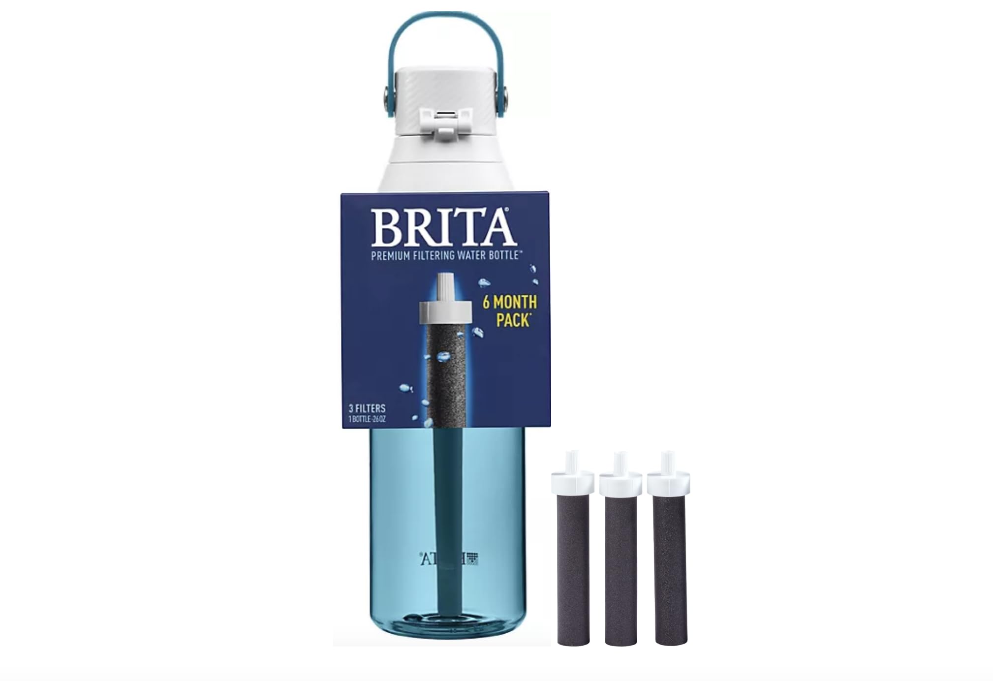 Brita Water 26-Ounce Premium Filtered Water Bottle + 3 Replacement ...