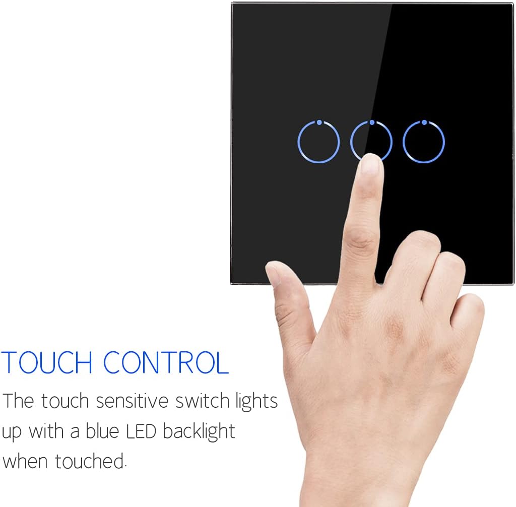 CNBINGO Touch Light Switch, Black Triple 2-Way Light Switch, Tempered ...
