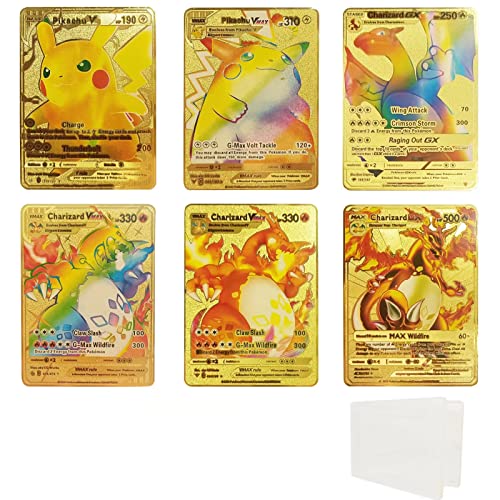 6 PCS Charizard Cartoon Metal Gold Plated Card, Charizard Vmax GX DX ...