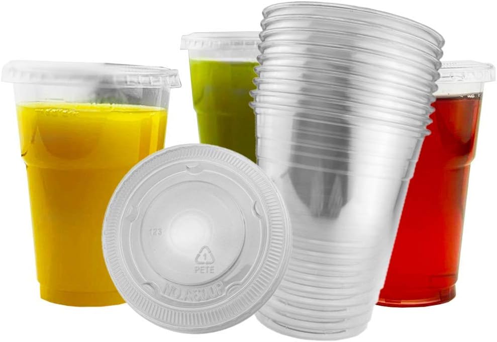 Clear Plastic Cups with Lids - 250 ml - 8.5 oz - 50 Party Cups and 50 ...