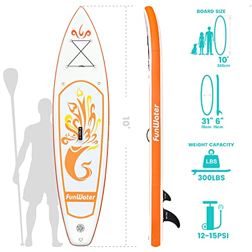 FunWater SUP Inflatable Stand Up Paddle Board 10'x31''x6'' Ultra-Light ...