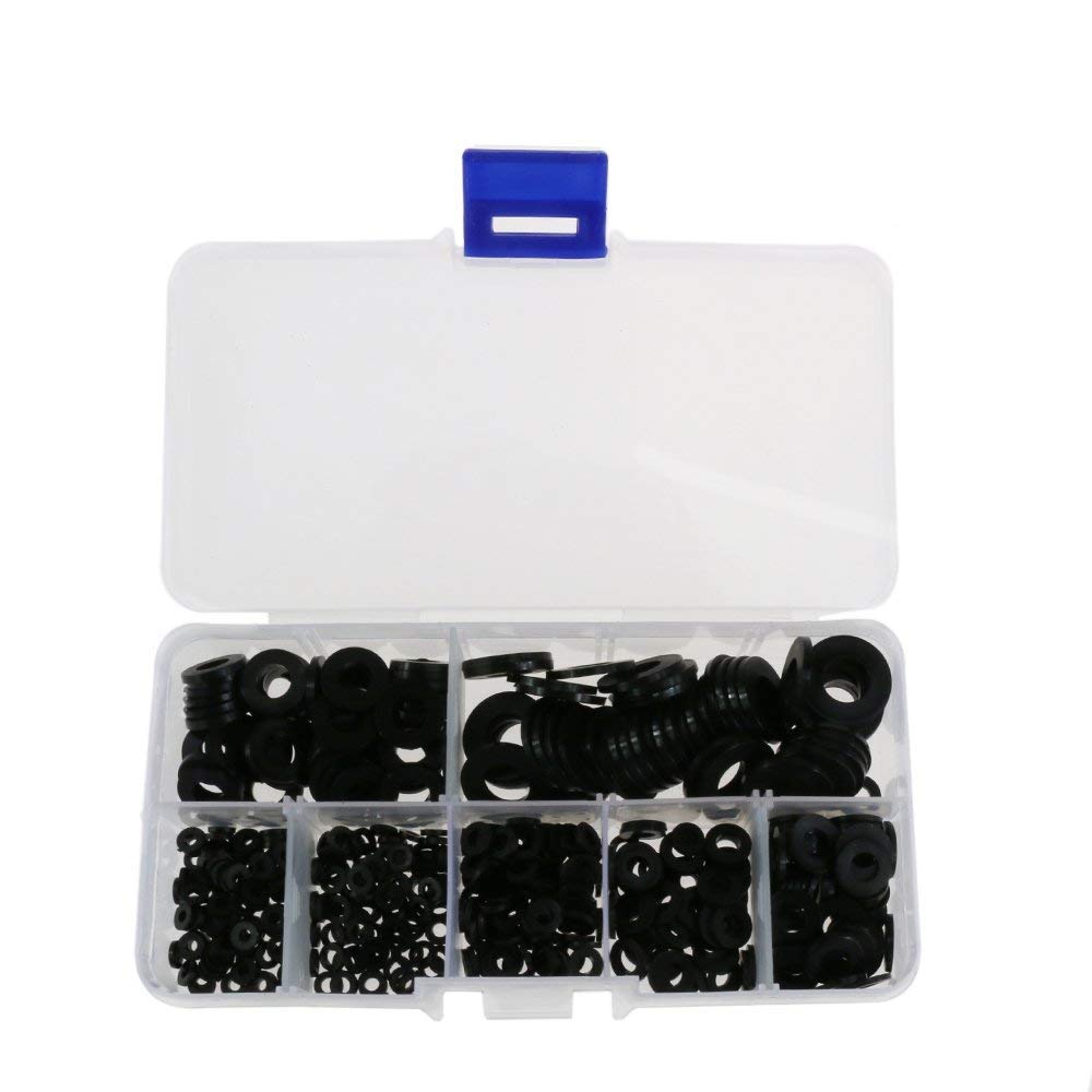500 Pieces Black Nylon Flat Washer Assortment Kit for M2 M2.5 M3 M4 M5 ...