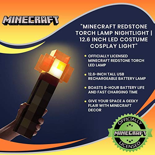 Minecraft Toys Redstone Torch 12.6 Inch LED Lamp | USB Rechargeable For ...