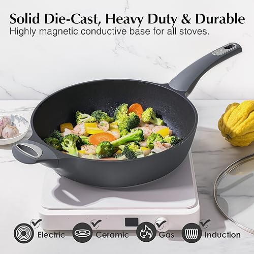 SENSARTE Nonstick Frying Pan, 12 Inch Large Skillet Pan, Induction Cookware, 5Qt Non Stick Saute ...