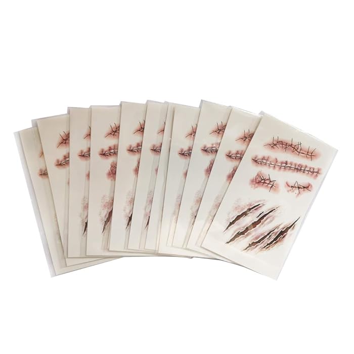 Buy Halloween Scar Temporary Tattoos Horror Realistic Fake Bloody Wound ...