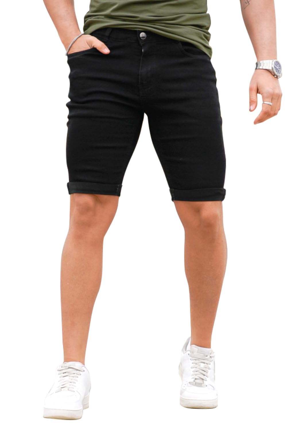 GINGTTO Mens Shorts Jeans Slim Fit Black Denim Shorts for Men Designer ...