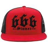 666 Sinner Trucker Cap for Men – Flat Bill 5-Panel Mesh Hat – 3D Raised ...
