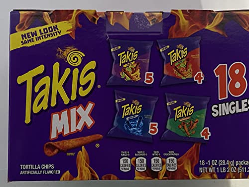 Takis MIX, Blue Heat, Fuego, Nitro, Crunchy Fajitas, 1 oz (Pack of 18 ...