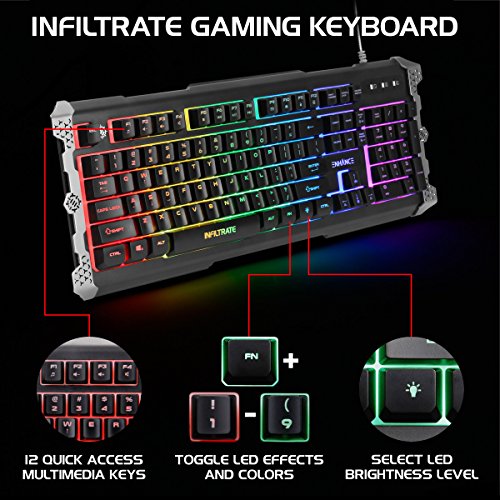 ENHANCE Infiltrate Membrane Gaming Keyboard - RGB Gaming Keyboard with ...