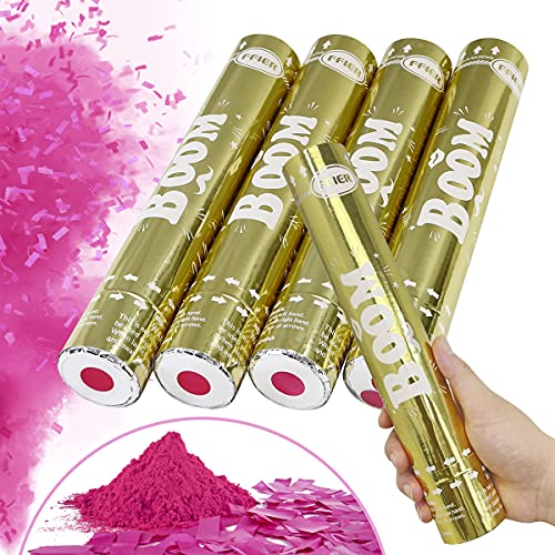 Gender Reveal Confetti Powder Cannon - 4 Pink Girl Baby Shower Poppers ...