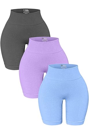3 Pack High Waisted Yoga Shorts for Women Ribbed Seamless Tummy Control ...