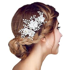 Amazon.com : Meiysh Bridal Flower Side Hair Clips Pearl Bridal ...