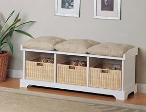 Amazon.com : White Finished Entryway Storage Bench : Shoe Bench ...