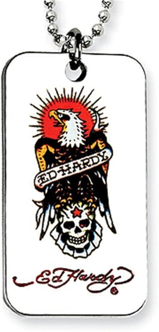 Amazon.com: Ed Hardy Eagle and Skull Dog Tag Painted Necklace Stainless ...