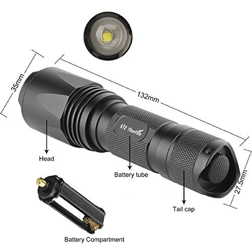 ThorFire TA13 LED Flashlight Cree XM-L2 LED Torch Light with Zoomable ...