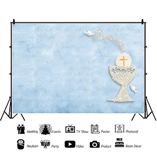 Buy Leowefowa First Holy Communion Backdrop 7x5ft Silver Glitter ...