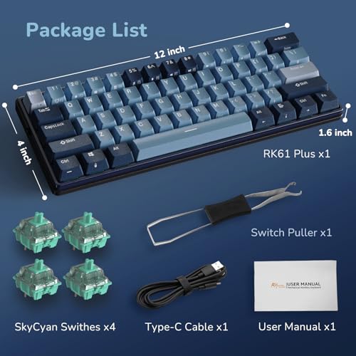RK ROYAL KLUDGE RK61 Plus Wireless Mechanical Keyboard, 60% RGB Gaming Keyboard with USB Hub ...