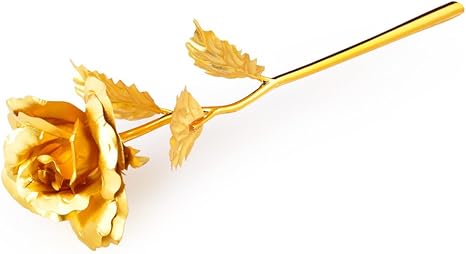 DSstyles Gold Rose Long Stem 24K Gold Foil Rose 9.8 inch Golden Rose ...