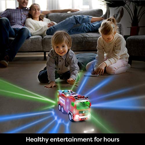 Electric Fire Truck Kids Toy with Bright Flashing 4D Lights & Real ...