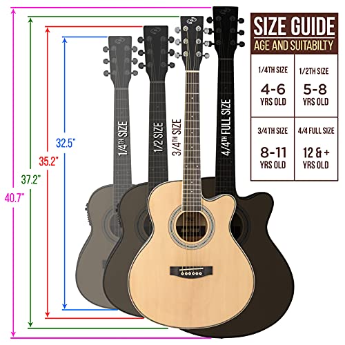 Pyle Acoustic Electric Cutaway Guitar 3/4 Scale 36” Steel String Spruce Wood W/Gig Bag, 4-Band ...