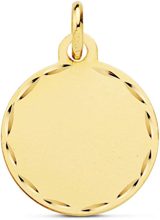 Ciondolo a piastrina rotonda in oro 18 carati, 14 mm, con incisione ...