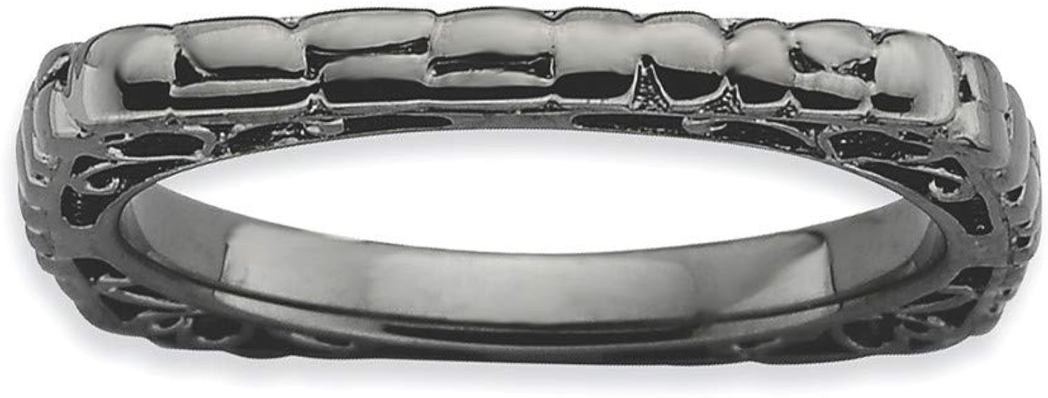 2.25mm 925 Sterling Silver Patterned Ruthenium plating Stackable ...