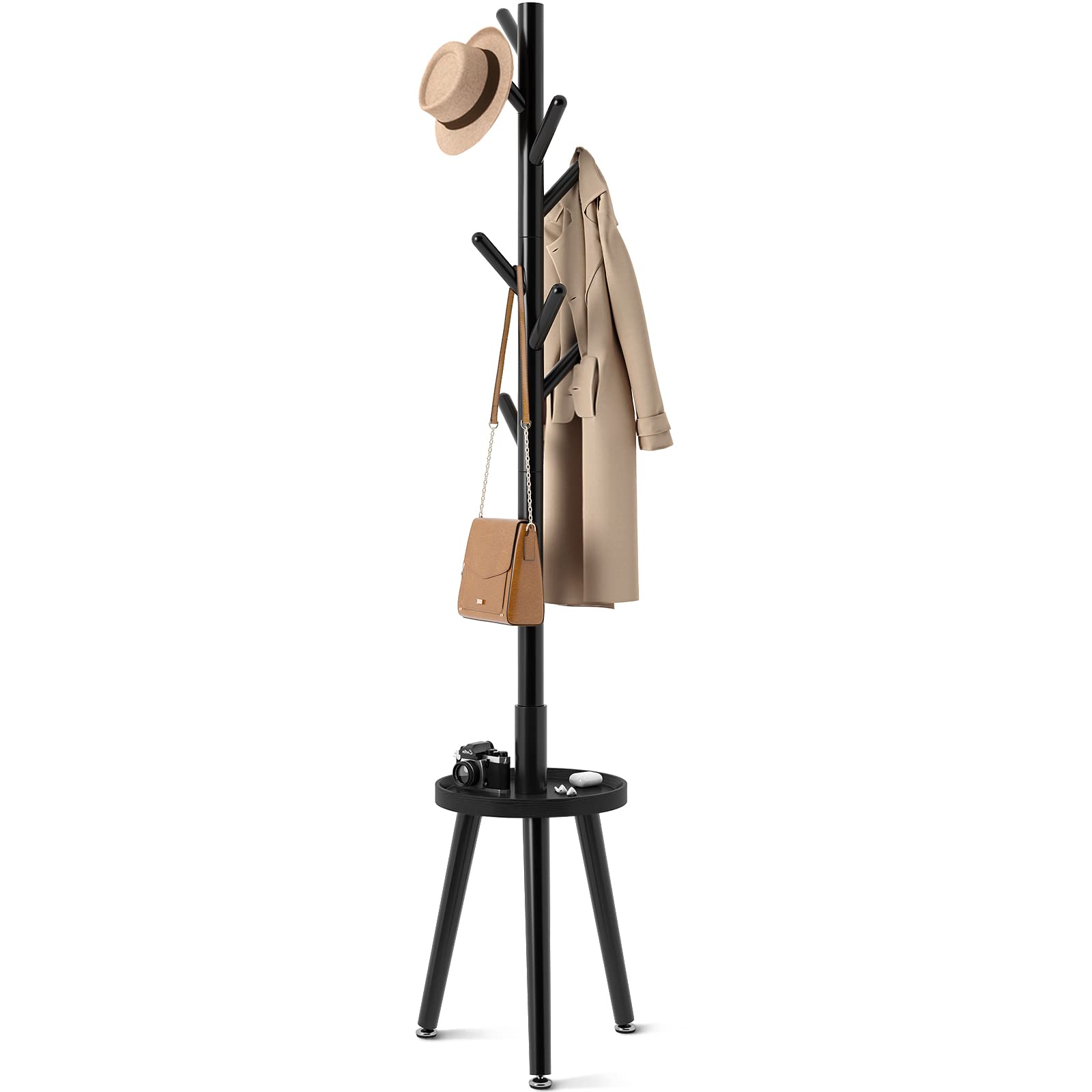 GREENSTELL Coat Rack with 8 Hooks, Wooden Coat Rack Freestanding with ...