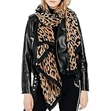 Ladies Leopard Animal Print Lightweight Airy Soft-touch Rectangle Everyday Scarf 90x180cm (Brown ...