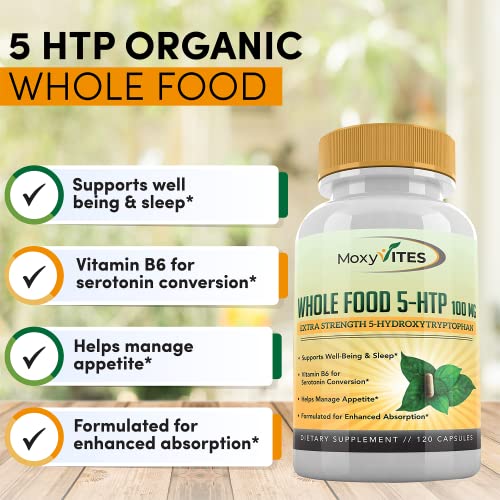 MoxyVites 5HTP 100mg Supplement, Plus B6, 5 HTP Organic Whole Food ...