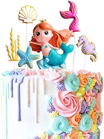 ELECDON 6 Pack Resin 3D Mermaid Inspired Cake Topper Figurine with 2D ...