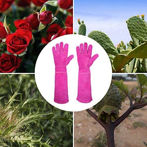 Rose Pruning Gloves for Women Long Sleeve Thorn Proof Cowhide Leather Gardening Gloves Gauntlet ...