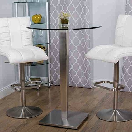 Ella Round Glass Brushed Stainless Steel Tall Pub Table